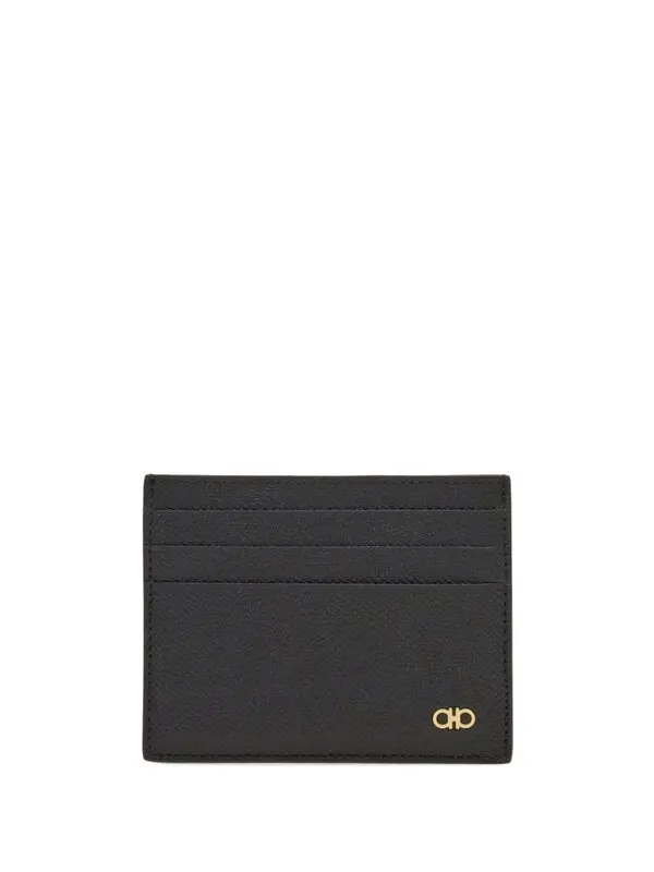 FERRAGAMO Gancini Leather Card Holder - Black