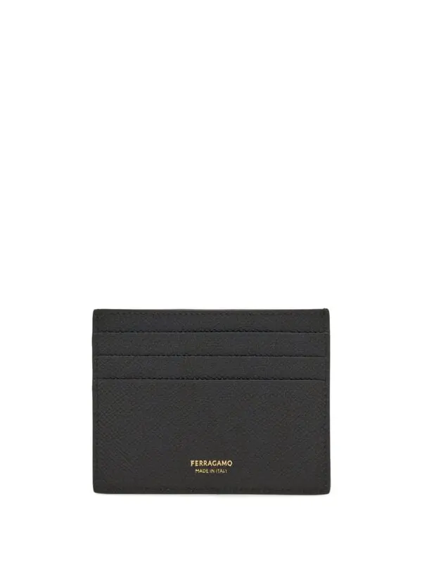 FERRAGAMO Gancini Leather Card Holder - Black