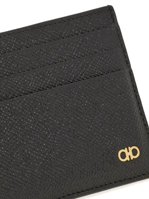 FERRAGAMO Gancini Leather Card Holder - Black