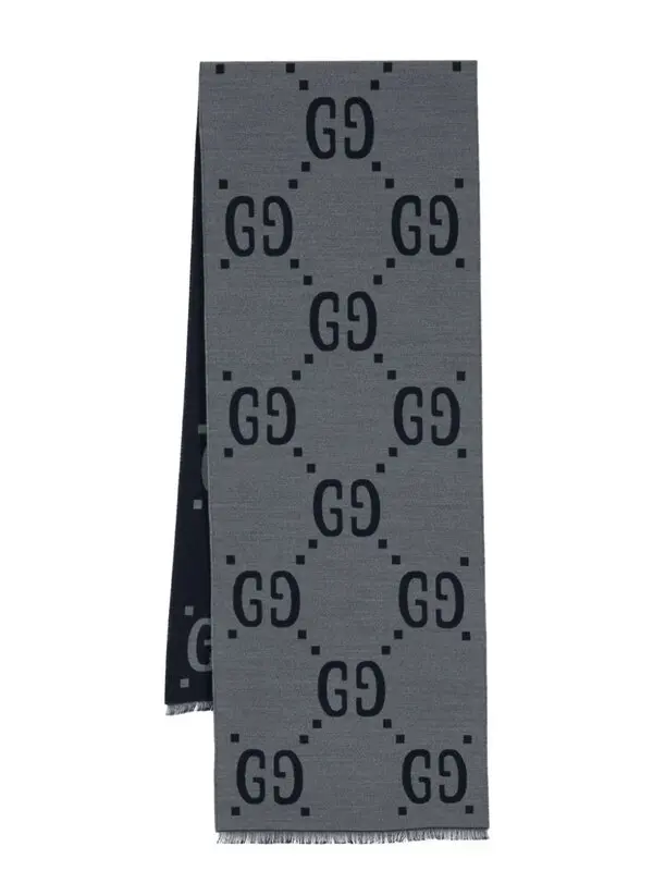 Gucci Gg Jacquard Wool Silk Scarf - Blue
