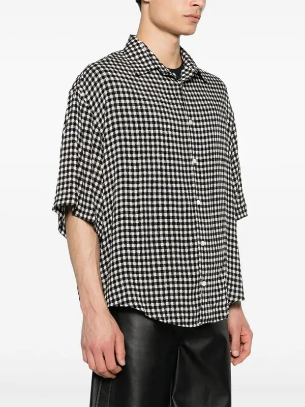AMI Paris Gingham-check Short-sleeve Shirt - Black