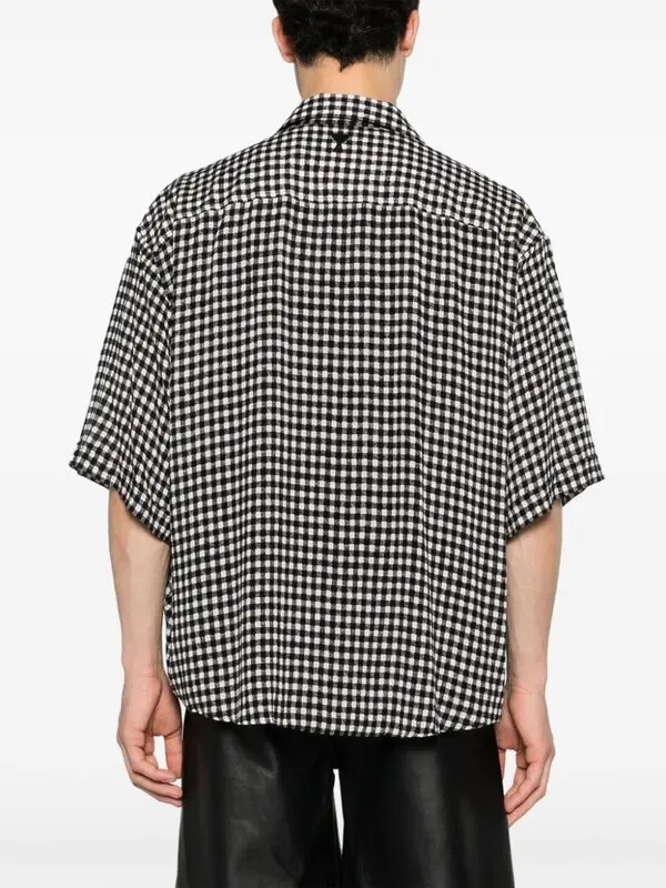 AMI Paris Gingham-check Short-sleeve Shirt - Black