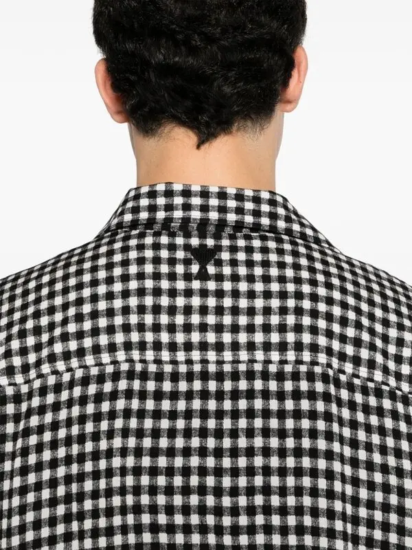 AMI Paris Gingham-check Short-sleeve Shirt - Black