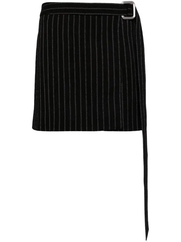 Ami Pinstripe Virgin Wool Skirt - Black
