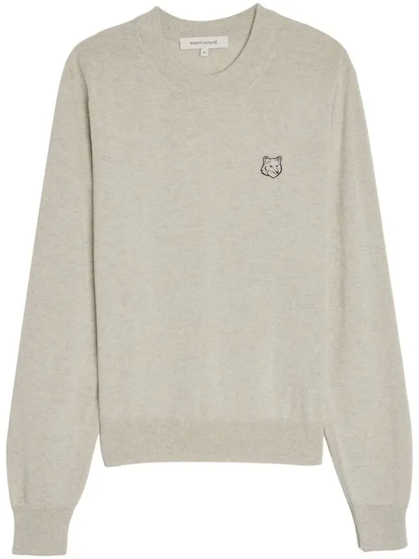 Maison Kitsuné Logo-embroidered Merino Jumper - Neutrals
