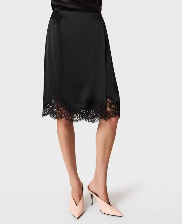 Stella McCartney Lace Satin Midi Skirt - Black