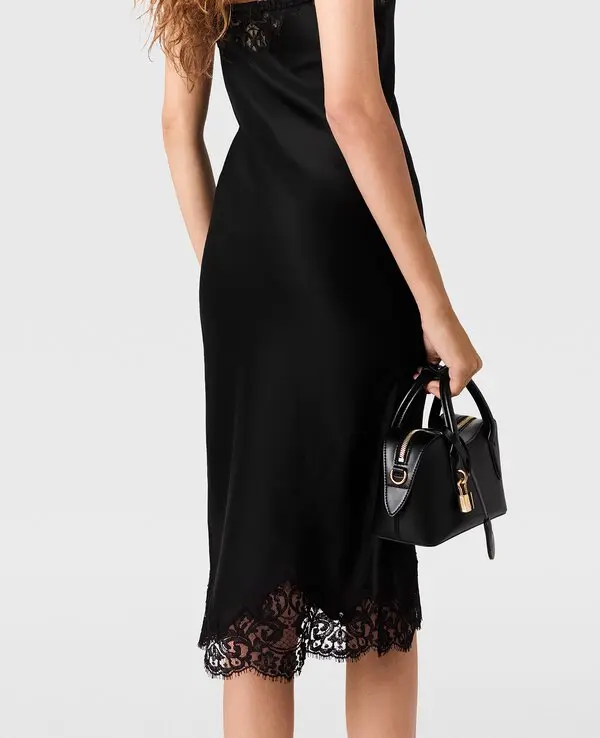 stella mccartney leather dress Lace-Trim Satin - Black Female