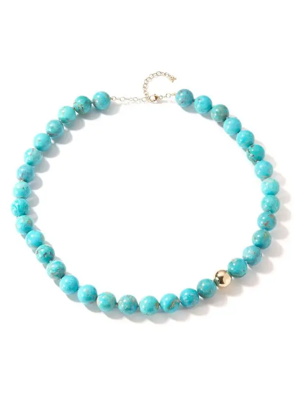 Mateo 14kt Yellow Gold Turquoise Choker Necklace - Blue