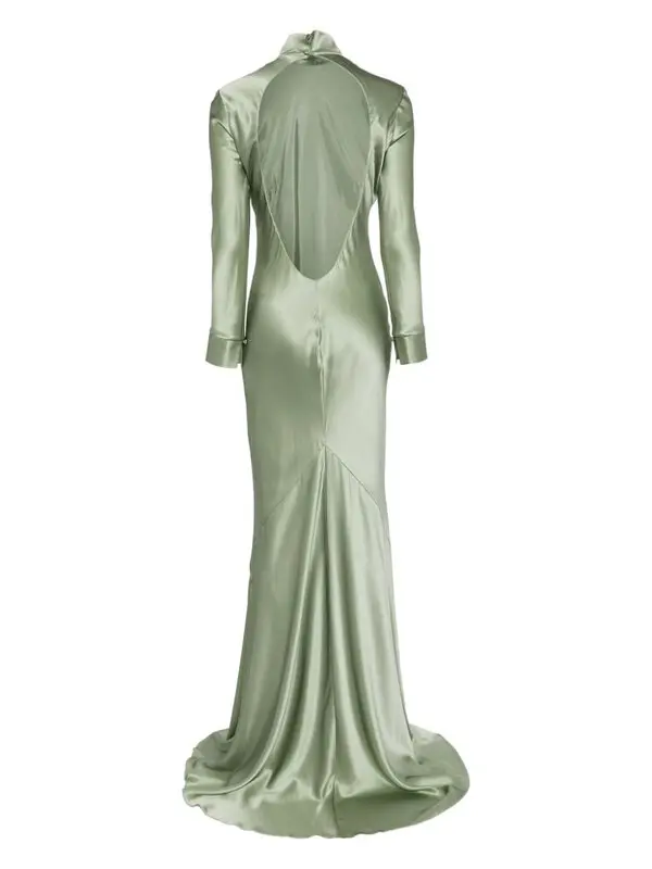 michelle mason green dress Open back cowl bias gown main image 1