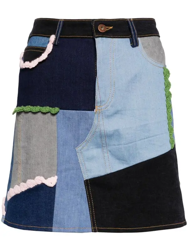 CAVIA Patchwork Denim Miniskirt - Blue