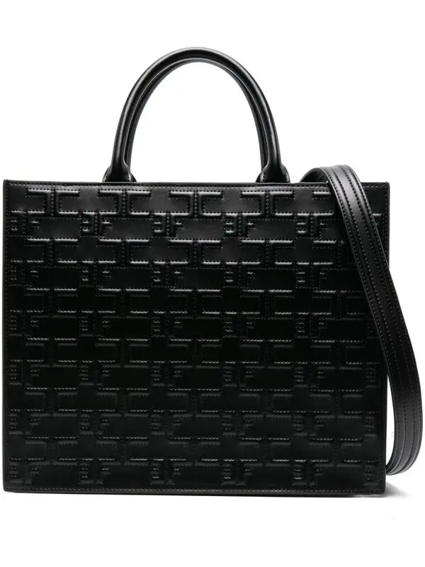 Elisabetta Franchi Bold Monogram Shopper Bag - Black