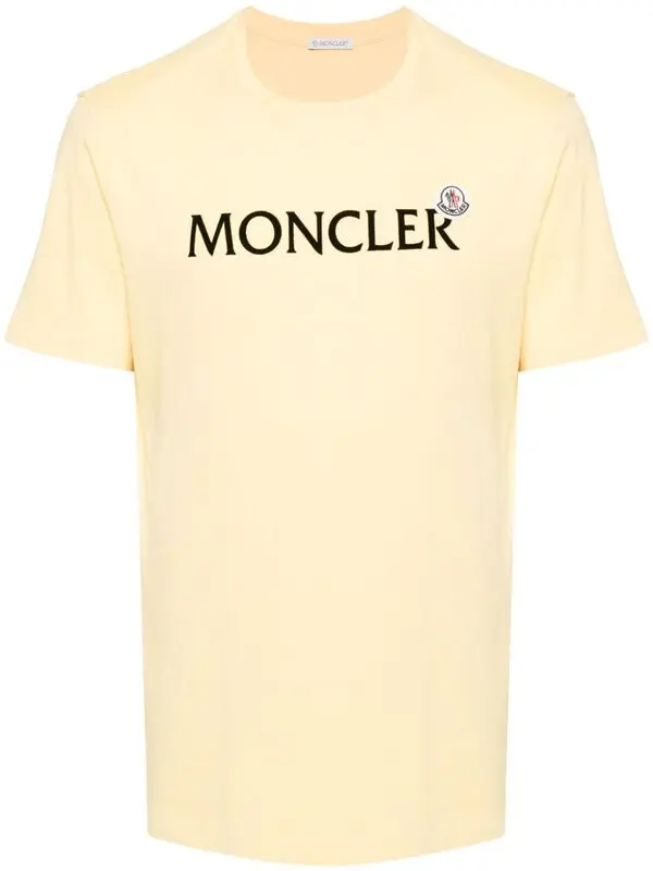 Moncler Flocked-Logo Cotton T-Shirt - Yellow | Editorialist