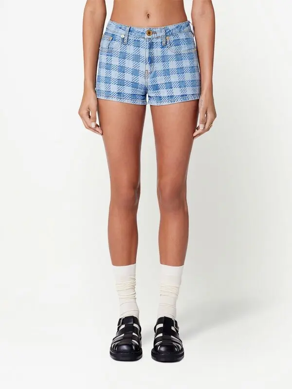 Ami Mini Checkered Denim Shorts