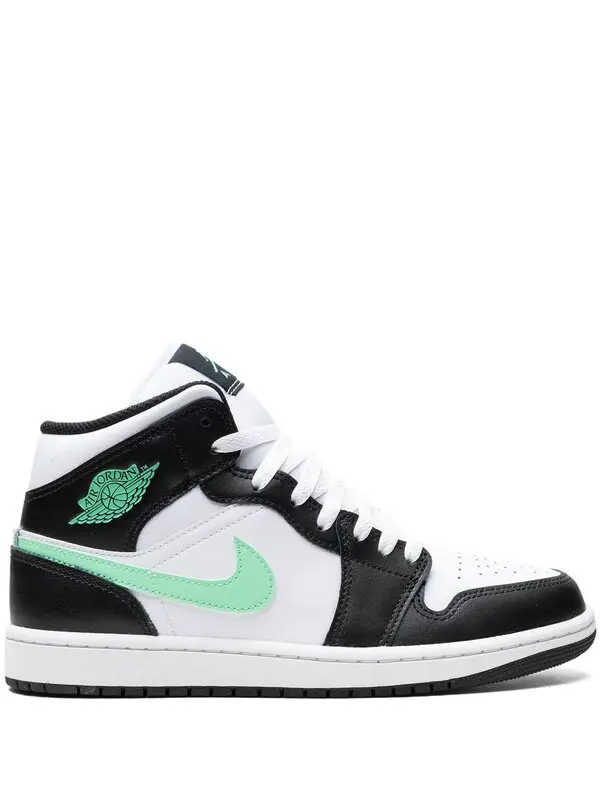 JORDAN Air 1 Mid Green Glow Sneakers - Black