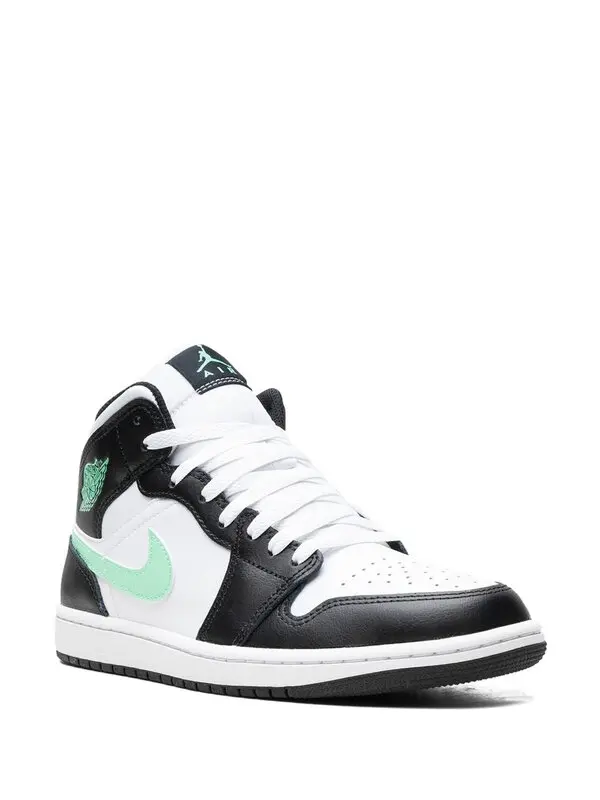 JORDAN Air 1 Mid Green Glow Sneakers - Black