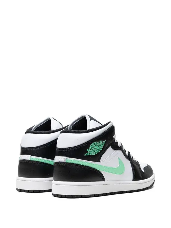 JORDAN Air 1 Mid Green Glow Sneakers - Black
