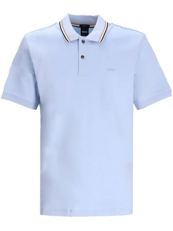BOSS Stripe-trimmed Cotton Polo Shirt - Blue