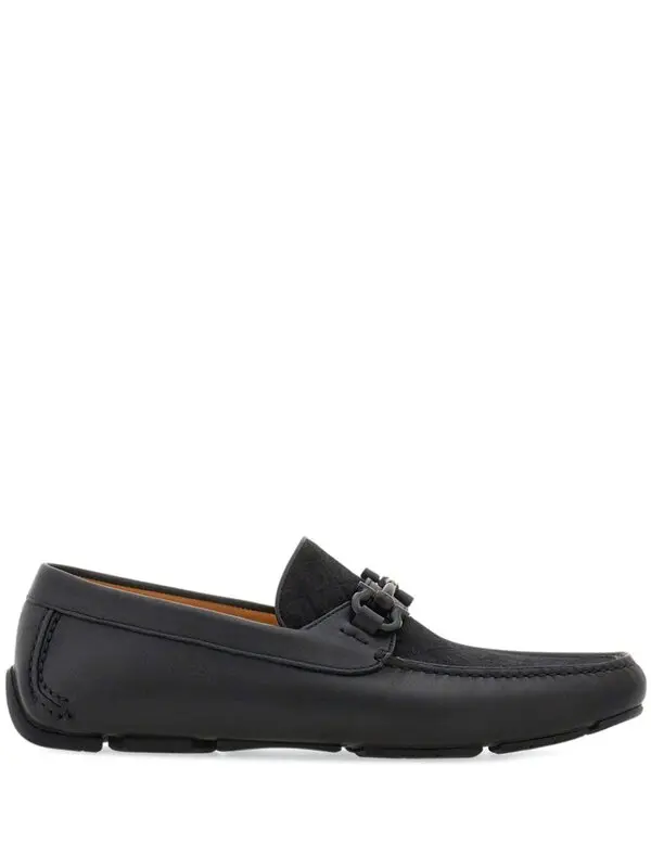 FERRAGAMO Gancini-jacquard Leather Loafers - Black