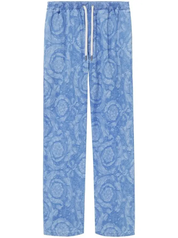 Versace Barocco Chambray Denim Trousers - Blue
