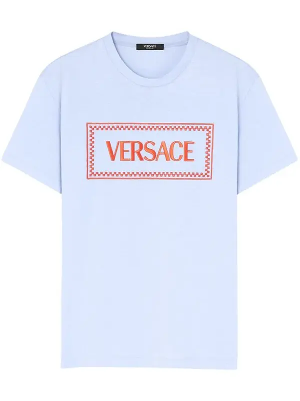 Versace 90s Logo Embroidered T-shirt - Blue