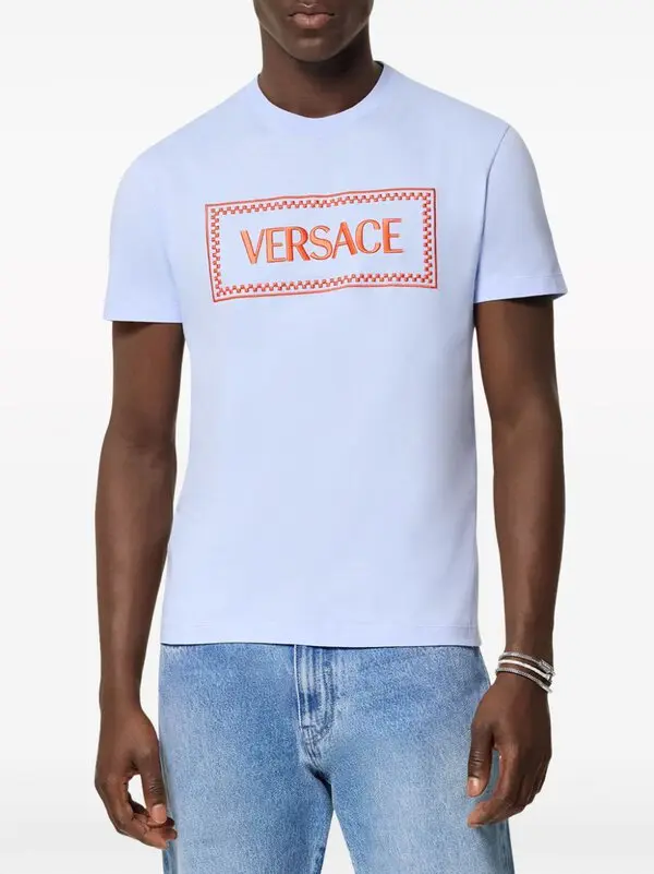 Versace 90s Logo Embroidered T-shirt - Blue