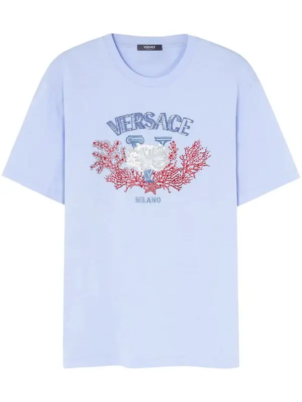 Versace University Coral Embroidered T-shirt