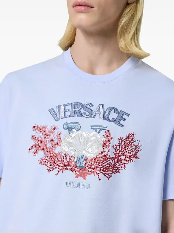 Versace University Coral Embroidered T-shirt
