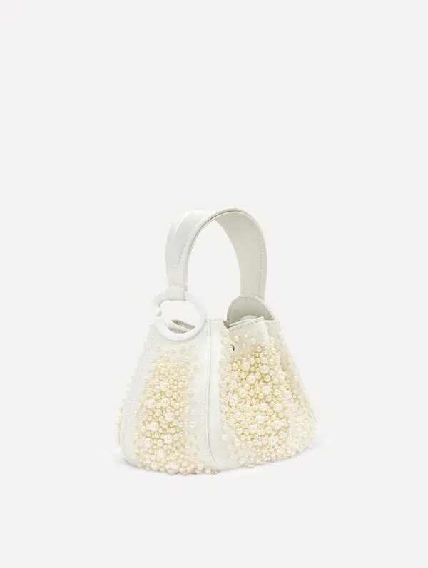 Oscar De La Renta Nano Embroidered O Handle Bag - White