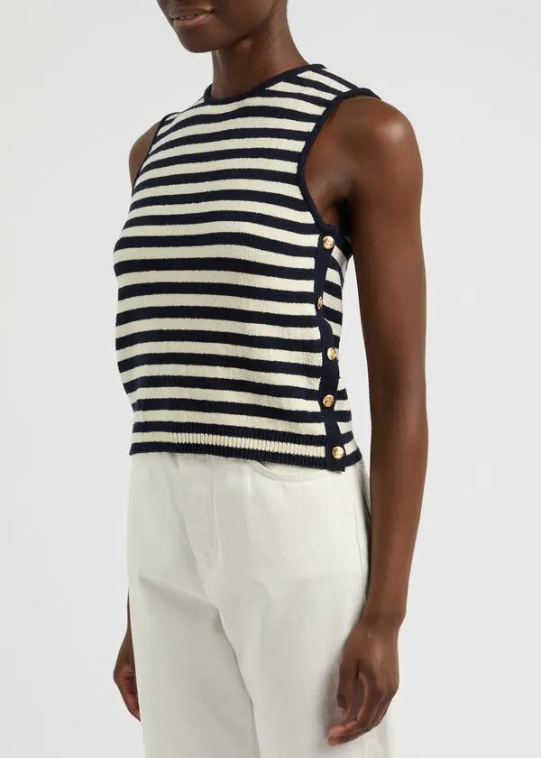 FRAME Mariner Stripe-intarsia Cotton-blend Tank