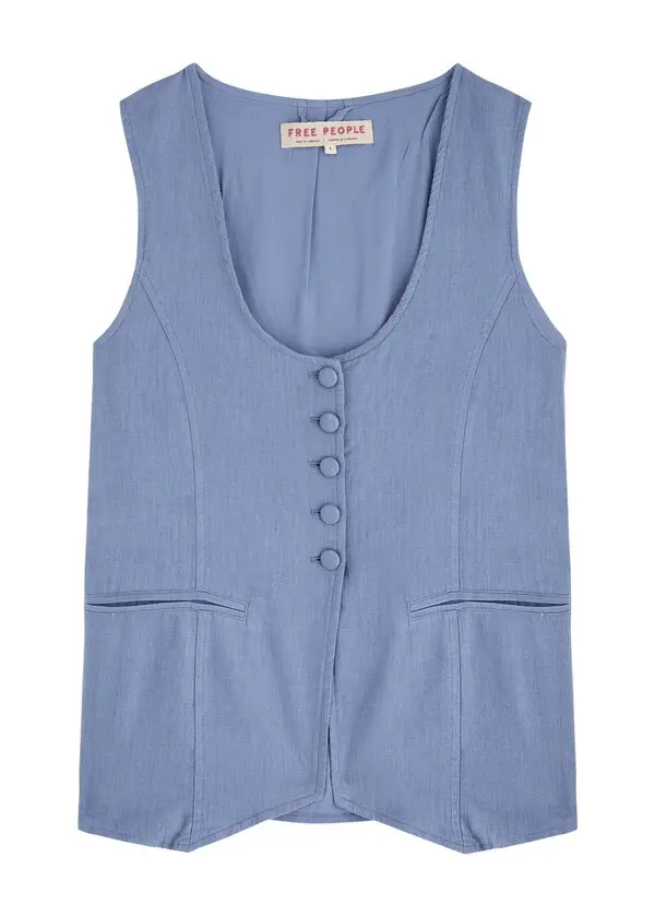 Free People Millie Linen-blend Waistcoat - Denim