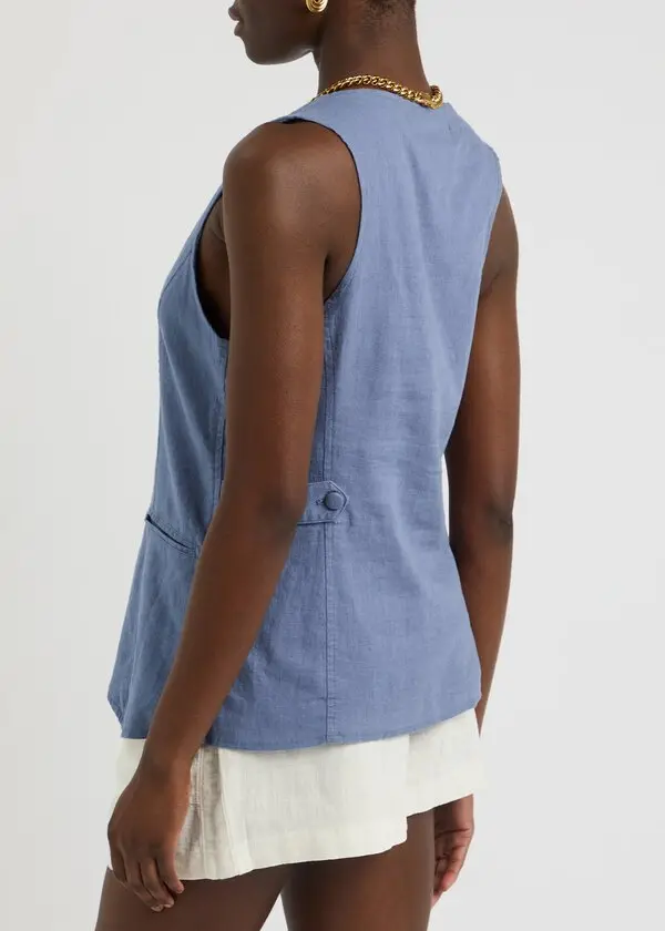 Free People Millie Linen-blend Waistcoat - Denim