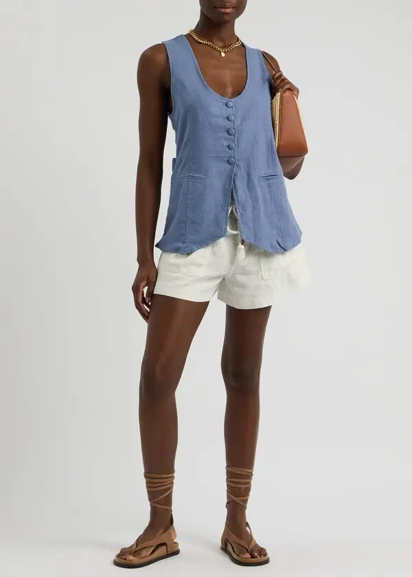 Free People Millie Linen-blend Waistcoat - Denim