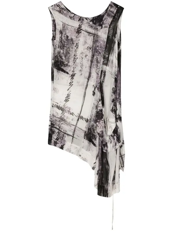 Y’s Abstract-print Asymmetric Tank Top