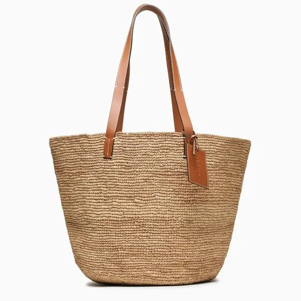 Manebí Brown Basket Bag In Raffia And Leather