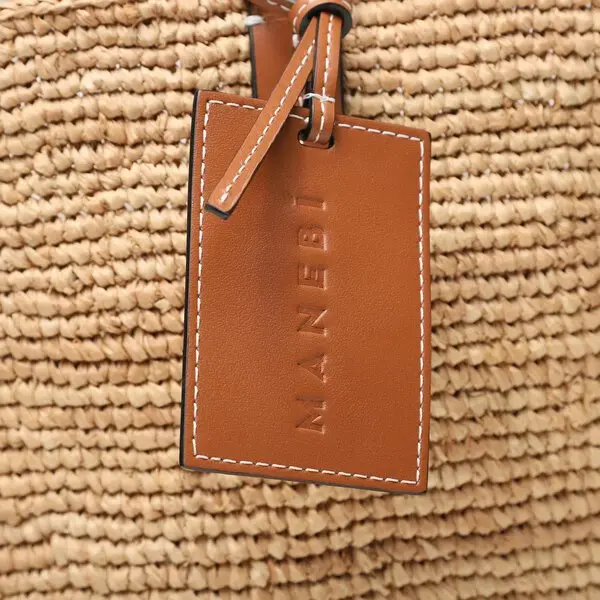 Manebí Brown Basket Bag In Raffia And Leather