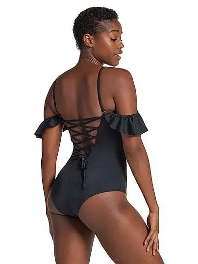 Victoria's Secret Leonisa Shapewear Ruffle Corset Shaping One-piece Swimsuit - Black