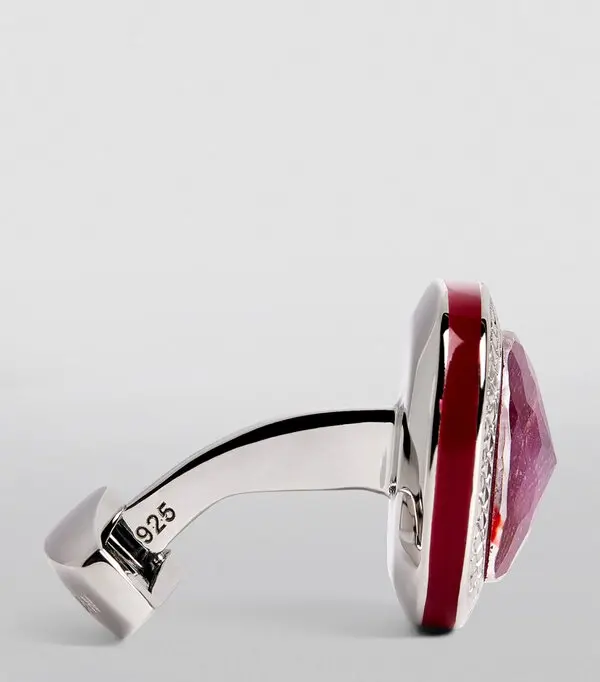 Tateossian Sterling And Ruby Square Cufflinks