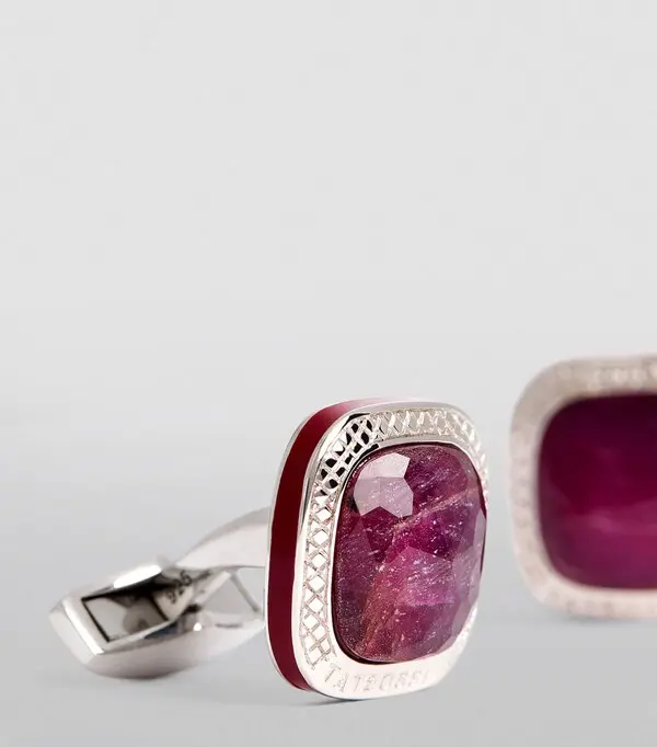Tateossian Sterling And Ruby Square Cufflinks