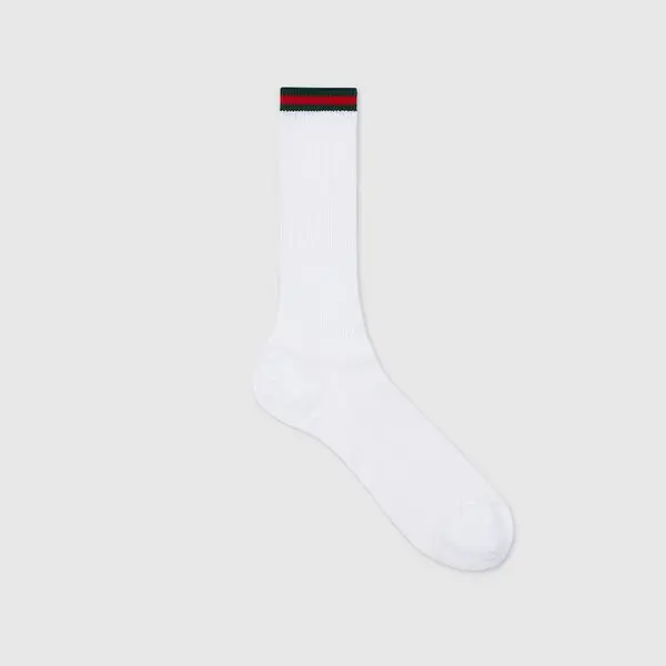 Gucci Cotton Blend Crew Socks With Web - White