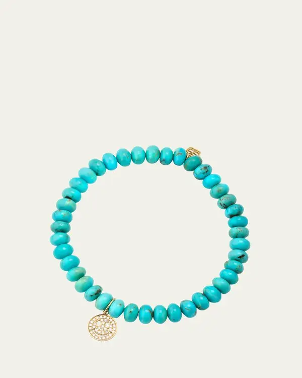 SYDNEY EVAN 14k Gold Pavé Happy Face Charm Turquoise Bracelet