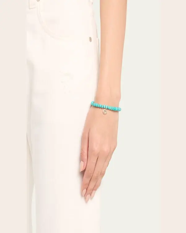 SYDNEY EVAN 14k Gold Pavé Happy Face Charm Turquoise Bracelet