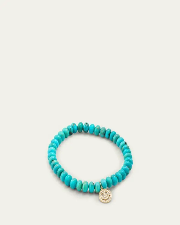 SYDNEY EVAN 14k Gold Pavé Happy Face Charm Turquoise Bracelet