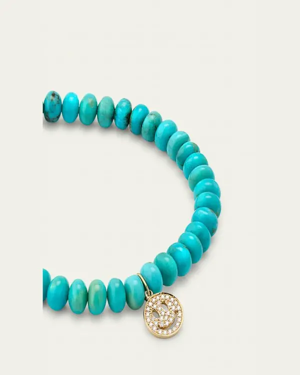 SYDNEY EVAN 14k Gold Pavé Happy Face Charm Turquoise Bracelet