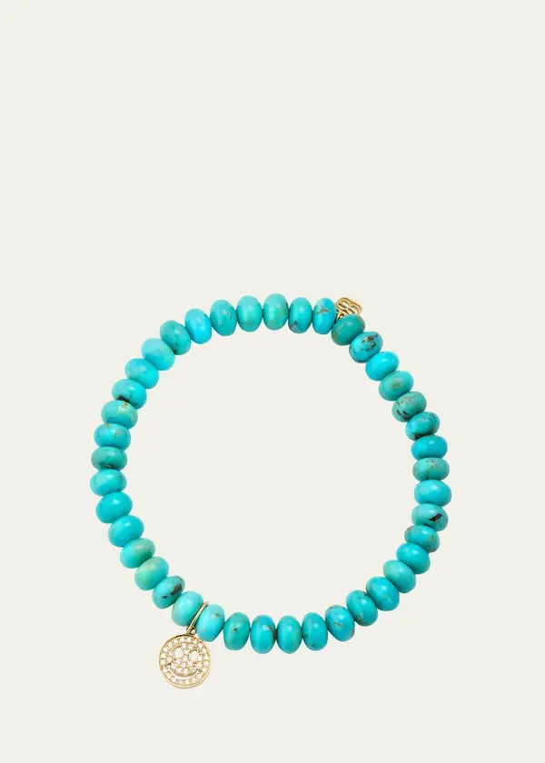 SYDNEY EVAN 14k Gold Pavé Happy Face Charm Turquoise Bracelet
