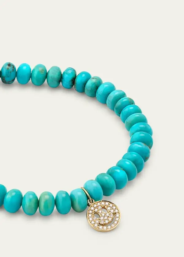 SYDNEY EVAN 14k Gold Pavé Happy Face Charm Turquoise Bracelet