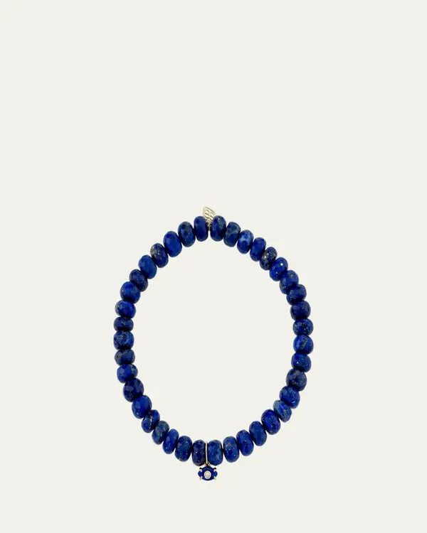 SYDNEY EVAN 14k Yellow Gold Tiny Carved Evil Eye Charm On Rondelle Bracelet