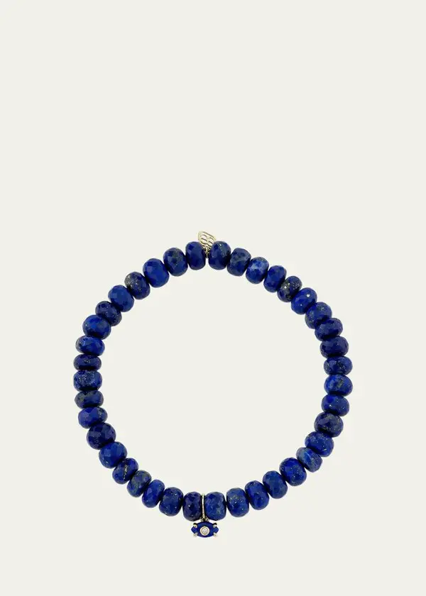 SYDNEY EVAN 14k Yellow Gold Tiny Carved Evil Eye Charm On Rondelle Bracelet