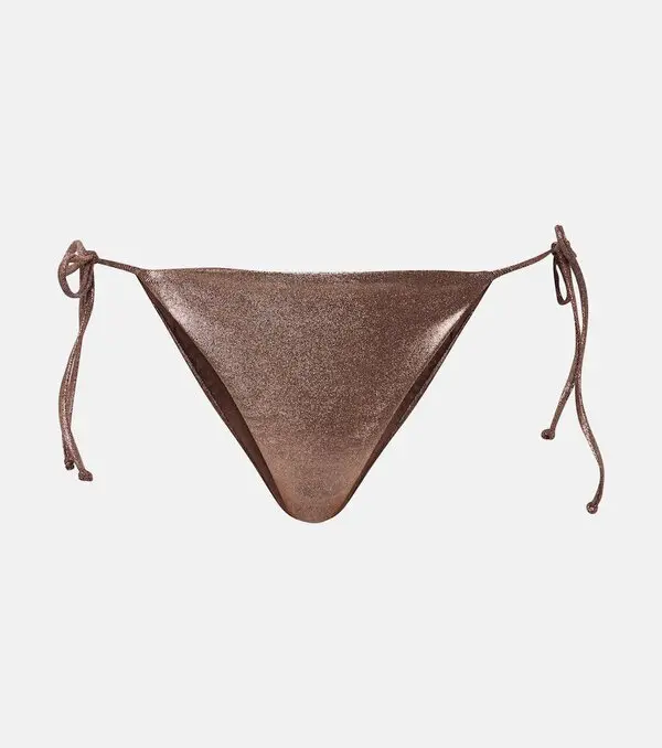 Jade Swim Ties Lamé Bikini Bottom - Brown
