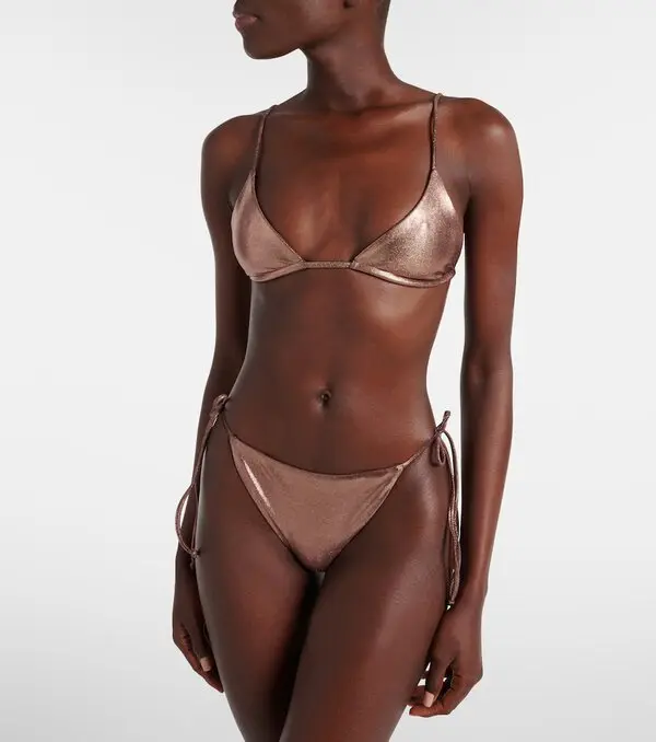 Jade Swim Ties Lamé Bikini Bottom - Brown