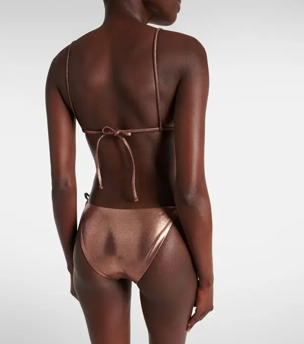 Jade Swim Ties Lamé Bikini Bottom - Brown